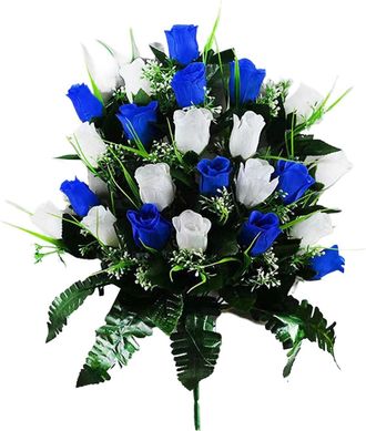 Generic Grableger Grabschmuck mit k&uuml;nstlichen Lilien mit wei&szlig;en G&auml;nsebl&uuml;mchen und roten Rosen 48cm Kunstblume Grabdeko Friedhofsgesteck Friedhofsdeko Trauerde