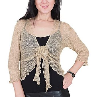 Mimosa Bol&eacute;ro au crochet pour femme &agrave; paillettes ou uni en dentelle super extensible avec filet de poisson &agrave; nouer &agrave; la taille Bol&eacute;ro Cardigan ouvert pour UK