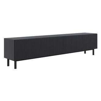 Selsey TV Schrank Mit Gefr&auml;ster Front, 175 cm, Schwarz - Elegantes TV Board F&uuml;r Wohnwand Wohnzimmer, Moderner Look Mit Metallf&uuml;&szlig;en, Praktische Stauf&auml;cher, Se