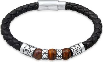 Kuzzoi Armbänder - Armband Herren Leder Bead Magnet-Verschluß 925er S - Gr. 19 CM - in Schwarz - für Damen