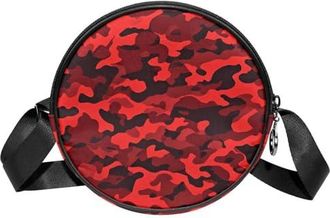 Generic Sac &agrave; bandouli&egrave;re Circle pour femme, petit sac &agrave; bandouli&egrave;re rouge camouflage avec fermeture &eacute;clair, bretelles r&eacute;glables, sac &agrave; main rond d&eacute;contract&eacute; 
