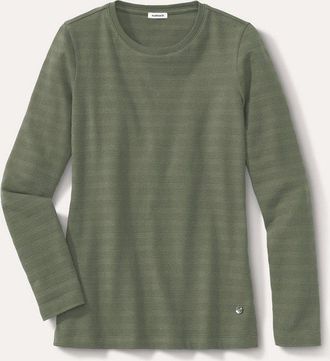 Walbusch T-Shirt Damen Baumwollshirt Reliefstruktur Rundhals Langarm Pflegeleicht und elastisch, Offwhite, dezente Streifenoptik