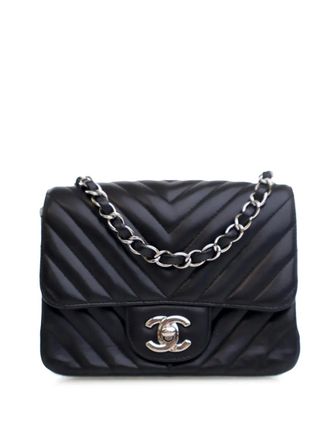 Chanel 2015-2016 mini Square Classic Chevron Single Flap Umh&auml;ngetasche - Schwarz