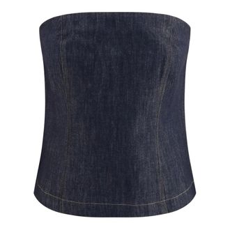 Brunello Cucinelli Top Bandeau Effet Denim en Serg&eacute; - Femme - Tops - Bleu - Taille: 36 FR
