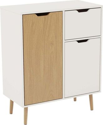 Home Discount Buffet Armoire de Rangement 2 Portes 1 Tiroir H 72 x L 60 x P 30 cm, Chêne-Blanc