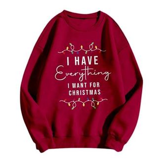 Generico Genérico Veste polaire pour fête de Noël, pull laid de Noël à col rond, sweat à capuche imprimé lettres pour femme à manches longues, rouge, XXL