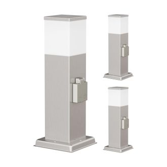 LEDs Com 3 Stück Pollerleuchte POLLY für außen, 35cm, chrom, Steckdose, inkl. G9 Leuchtmittel, 596lm, weiß