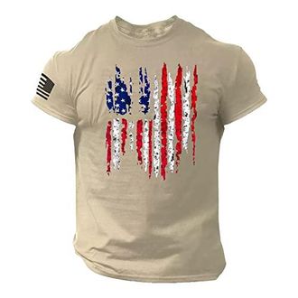 Generic T-shirt d&eacute;t&eacute; pour homme - Logo du drapeau am&eacute;ricain - T-shirt d&eacute;contract&eacute; &agrave; manches courtes imprim&eacute; - Grandes tailles, kaki, 3XL