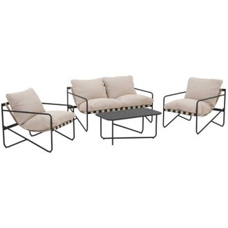 Sweeek Gartenm&ouml;bel f&uuml;r 4 Personen mit Metalltisch Anthrazit / Beige