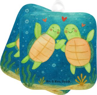 Mr. & Mrs. Panda Topfhandschuhe Schildkr&ouml;ten Paar Design - Geschenk, Hochzeitstag, Topflappenset, f&uuml;r Freundin, Topflappen, topfhalter, Topfuntersetzer, Set, Liebesbew