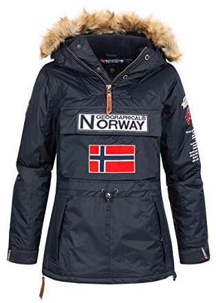 Geographical Norway Parka Passe-t&ecirc;te pour Femme, Capuche avec Fourrure synth&eacute;tique d&eacute;tachable, mod&egrave;le Bridget, Marine, XL,Taille 4