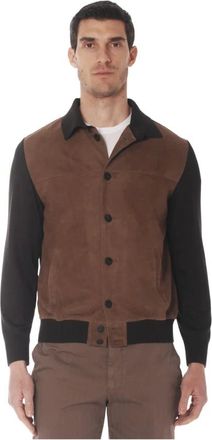 The Jack Leathers Blouson bi-mati&egrave;re en cuir avec manches- col et dos en maille - Homme - Vestes - Brun - Taille: XL