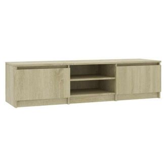 Les Tendances Meuble TV 2 portes 2 niches bois ch&ecirc;ne clair Cyna 140cm