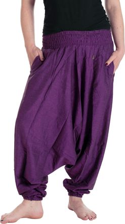 vishes Alternative Bekleidung - Lange Unisex Baumwoll Haremshose Schlupfhose Einfarbig Einheitsgr&ouml;&szlig;e 34-46 Dunkellila