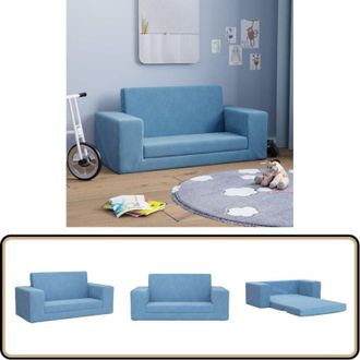 vidaXL Kinder-Schlafsofa 2-Sitzer Blau Weicher Plüsch - Kinder-Couch - Kinder-Sofa - Schlafcouch - Kuschelplatz - Spielzeugsofa