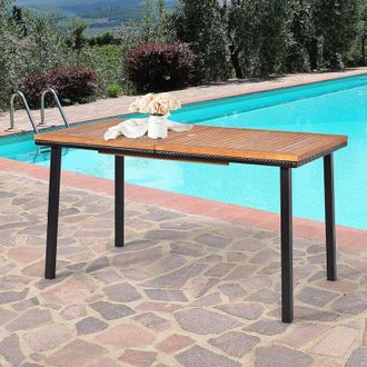 Costway Table de Jardin en Bois dAcacia Pré-huilé Certifié fsc 140x75x76CM avec Trou de Parasol/Table à manger pour 6-8 Personnes - Costway