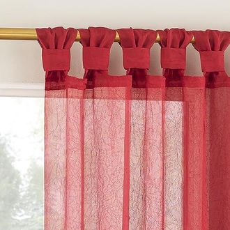 No. 918 Margaret 2er-Pack Urlaubsvorhänge mit gedrehten Schlaufen, Crushed Textur, durchscheinend, 130 x 160 cm, Holiday Red