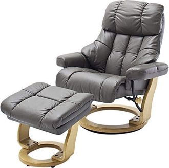 Robas Lund Relaxsessel Calgary XXL mit Hocker, bis 180 kg belastbar, Echtleder schlammfarben, Gestell Holz natur