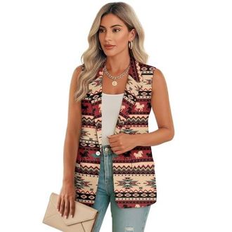 CHAQLIN Gilet sans manches pour femme - Style vintage - Boutonné - Avec poches, Western Horse, 4XL