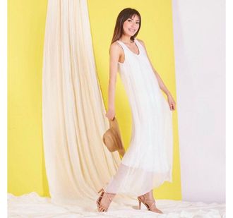 BZNA Sommerkleid Langes elegantes &auml;rmeloses Kleid aus Seidenchiffon Seidenkleid