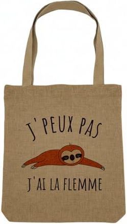 Fabulous Sac Shopping Tote Bag Aspect Lin - JPeux Pas Jai la Flemme Paresseux Illustration - Sac de Courses Toile Epaisse 360g Beige Naturel Cabas Port&eacute; Epaule