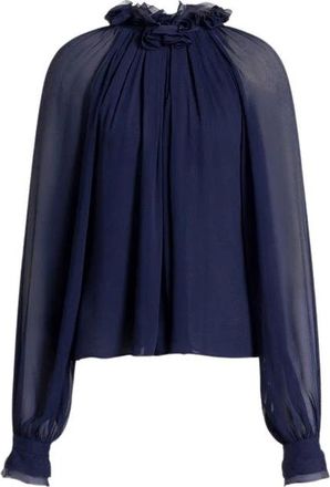 Alberta Ferretti Femme, Blouses et Chemises, Bleu, Taille: 40 FR Blouse en cr&ecirc;pon de soie &agrave; volants