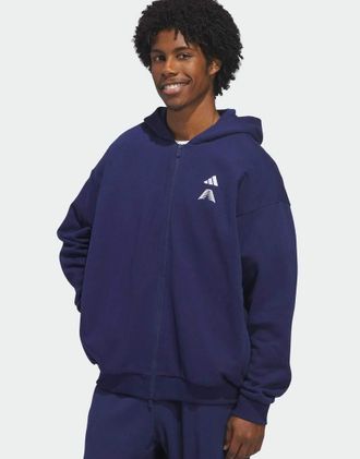 adidas adidas Performance - Anthony Edwards Foundation - Sweat &agrave; capuche zipp&eacute; - Bleu fonc&eacute;