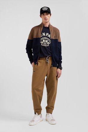 Eden Park Cardigan Zipp&eacute; &Agrave; Col Montant Marine Et Noisette En Coton