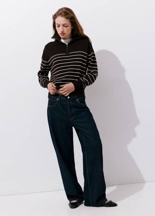 Mango Pull-over zipp&eacute; rayures marron - Femme - XXS - MANGO