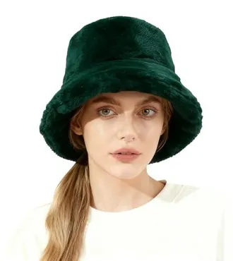 Lina & Lily Chapeau Bob Femme Homme en Fausse Fourrure (Vert Fonc&eacute;)