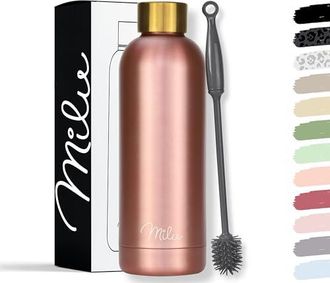 Milu Bouteille isotherme en acier inoxydable 500 ml Anti-fuite Double paroi Convient pour les boissons gazeuses Avec brosse de nettoyage (rose, 500 ml)
