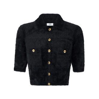 Elisabetta Franchi Femme, Pulls, Noir, Taille: 42 FR Mini Cardigan en maille avec boutons bijoux