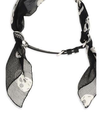 Alexander McQueen Womens Bracelet Double-Wrap Skull Scarf Black-White-Silver Silk Black/white/silver Scarfs