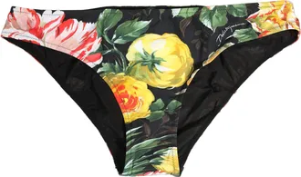 Dolce & Gabbana Floral-Print Nylon Bikini Bottom - Black