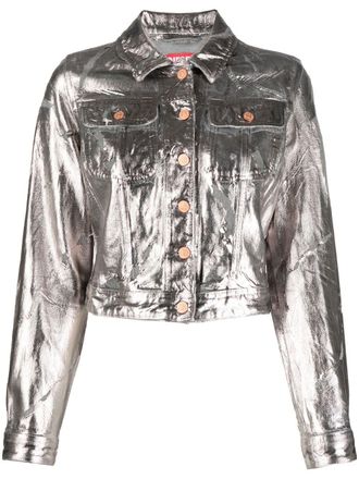 Diesel veste crop &agrave; effet m&eacute;tallis&eacute; - Argent