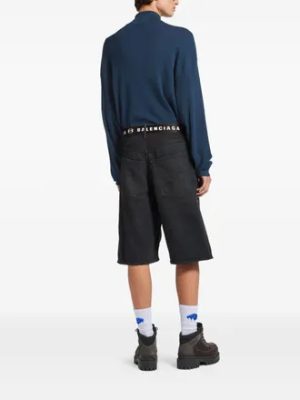 Balenciaga Logo-Tape Belt Denim Shorts - Black