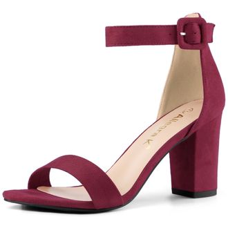 Allegra K Damen High Chunky Heel Schnalle Kn&ouml;chelriemen Sandalen Burgundy 37.5