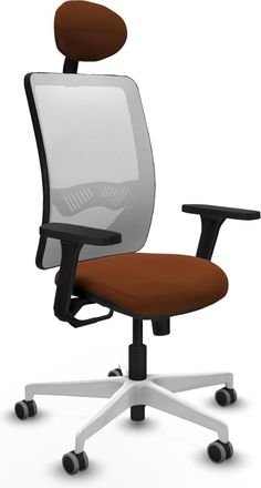 Piqueras y Crespo Zulema Computerstuhl mit 3D-Armen, h&ouml;henverstellbarer Lendenwirbelst&uuml;tze und festem Kopfteil, ausgestattet mit 3 Positionen, Wei&szlig;/Braun