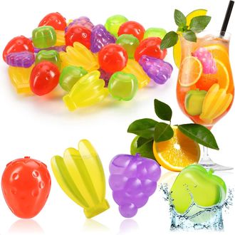 Com-Four 30x wiederverwendbare Eiswürfel in karibischer Obst-Form - Party-Eiswürfel zum Kühlen von Getränken - reusable Ice-Cubes im Früchte-Design (30 Stück -