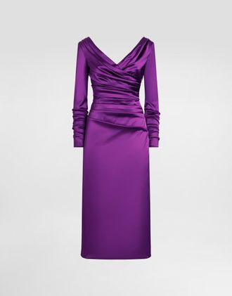 Dolce & Gabbana Stretch Satin Longuette Dress - Frau Kleider Purple Satin 40
