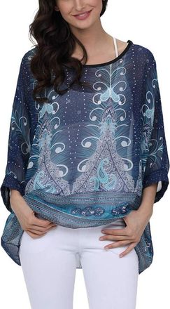 Minetom Damen Sommer Chiffon Bluse Strand Beil&auml;ufige T Shirt Lose Hemd Oversize Oberteile Tuniken Tops Strandponcho Bikini Cover Up Stil 08 Einheitsgr&ouml;&szlig;e