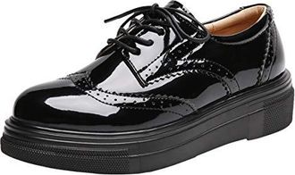 Dadawen Femme Chaussures de Ville à Lacets Brogues Derbies Mocassins en Cuir Casual Mode Antidérapantes Noir 43 (Taille du fabricant 265)