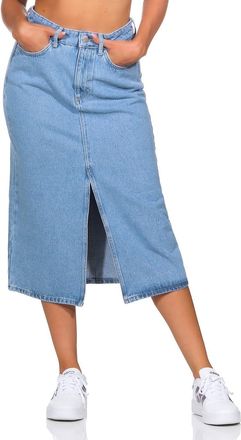 Only Damen Midi Jeans Rock ONLBianca Damenrock mit Schlitz 15319268 Light Blue Denim XS