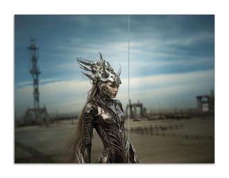 Wallario Herdabdeckplatte/Spritzschutz aus Glas, 2-teilig, 70x52cm mit 13 mm hohen Füßen, für Ceran- und Induktionsherde, Wüstenkriegerin