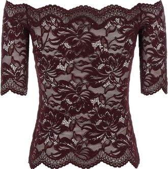 Paco Rabanne Floral Lace Off-the-Shoulder Blouse - Burgundy
