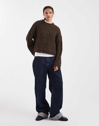 Pieces Pull en maille torsadée - Marron chocolat-Brown