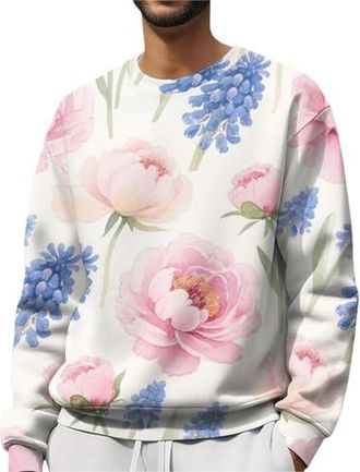 Generic Pull à col rond pour homme - Automne - Aquarelle - Imprimé 3D - Col rond - Haut décontracté - Pull dhiver - Coupe ajustée, rose, XXL