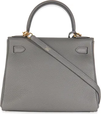 Herm&egrave;s Mens Etain Clemence Retourne Kelly 28 Ghw Gray Leather Handbag Bag