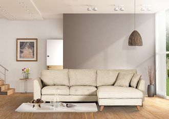 Fredriks home24 Ecksofa Tocon Weiß Cordstoff Caron 271 x 65 x 165cm Ottomane beidseitig montierbar Modern