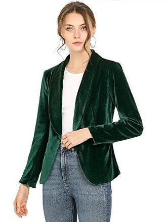 Allegra K Blazer en Velours Femme &agrave; Col Ch&acirc;le avec 1 Bouton D&eacute;guisement Blazer daffaires D&eacute;contract&eacute; Veste Automne de No&euml;l pour Femme Vert XXL